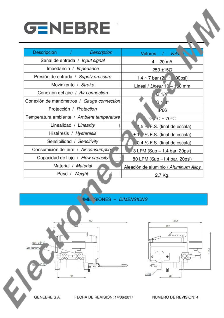Posicionador Lineal Electroneumático - Genebre - Artículo 5952 ...